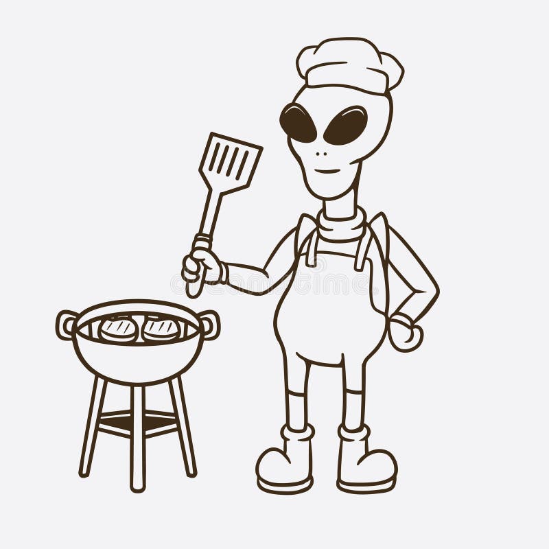 Alien bbq mascot coloring stock vector. Illustration of costume - 375657886