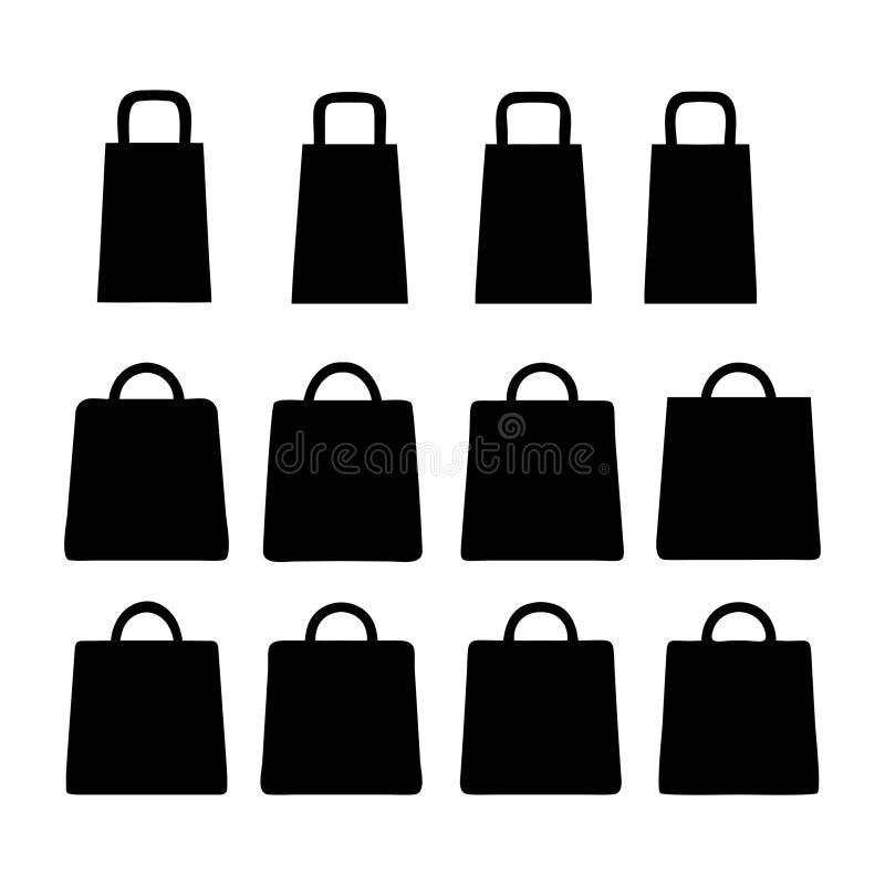 Black Shopping Bags Icon Set, Simple, Black Shopping Bag Icons Symbol ...