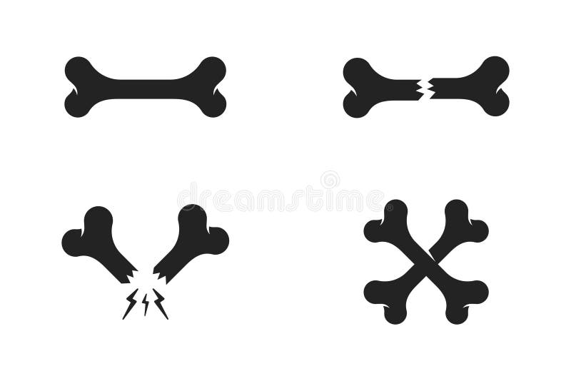 Silhouette Bone Icons – Whole, Broken, Crossed Bones Set Stock Vector ...