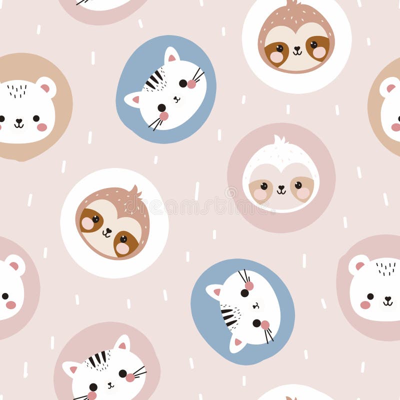 Cute Pastel Animals Seamless Pattern Stock Vector - Illustration of ...