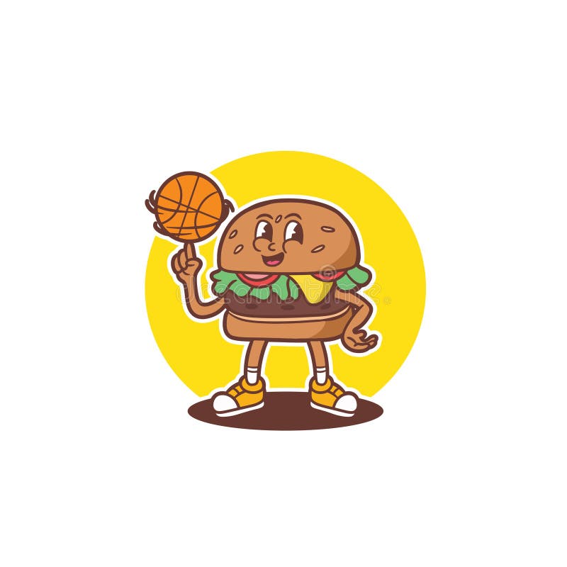Mascot Burger with Basketball Stock Vector - Illustration of stand ...