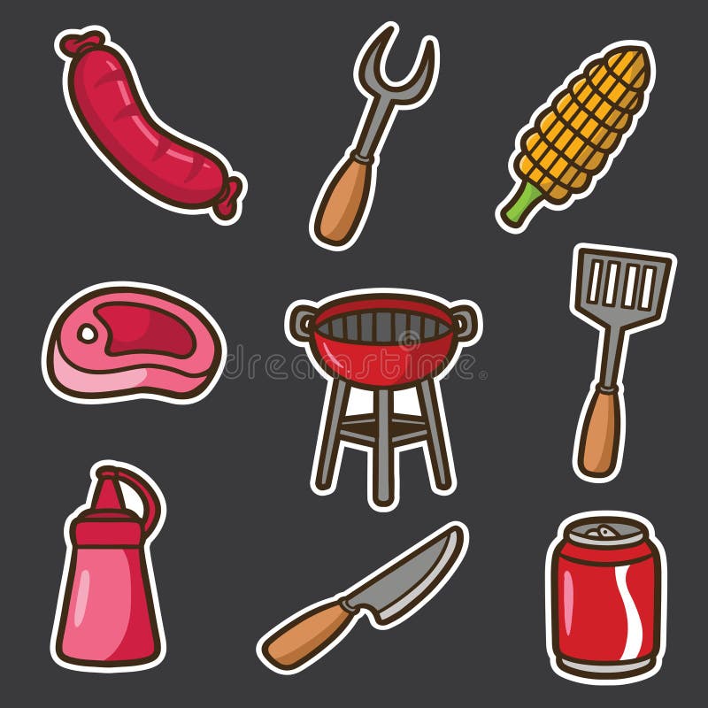 Barbeque sticker set stock vector. Illustration of camping - 375890639
