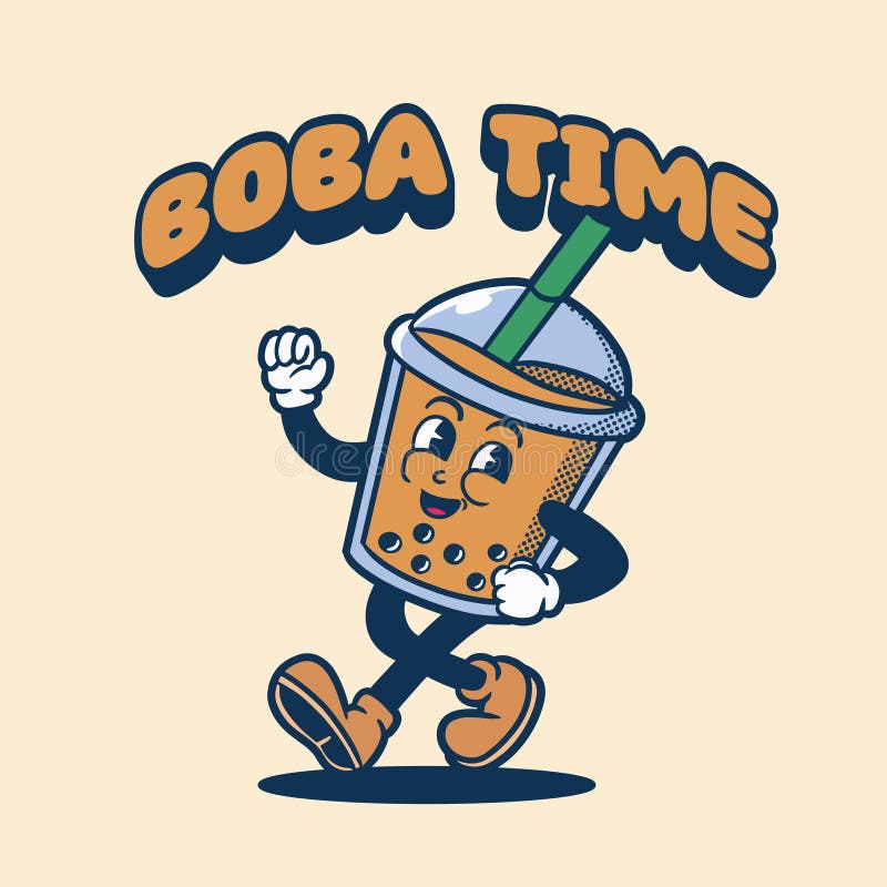 Boba time stock vector. Illustration of beverages, cartoon - 375890671