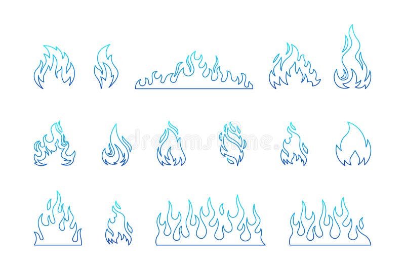 Outline Blue Flame Vector Set – Cool Fire Icons and Burning Elements ...