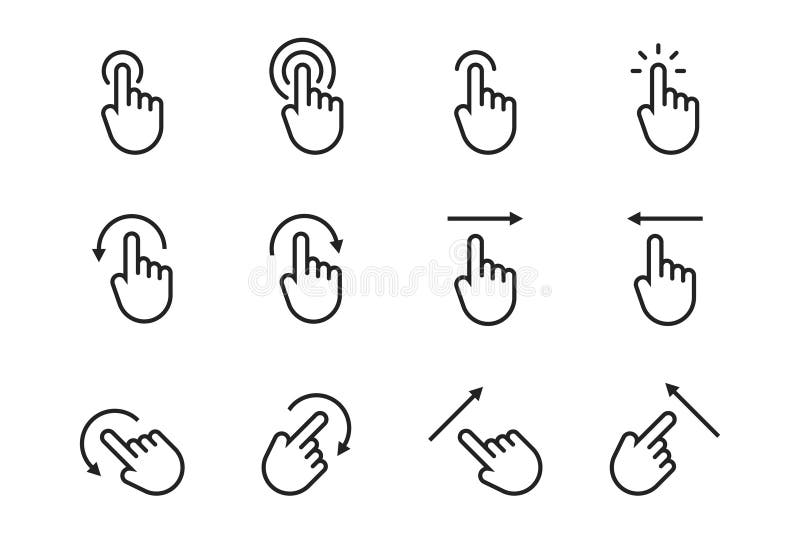 Touch Screen Gesture Icons Set – Hand Interaction Symbols for UI UX ...