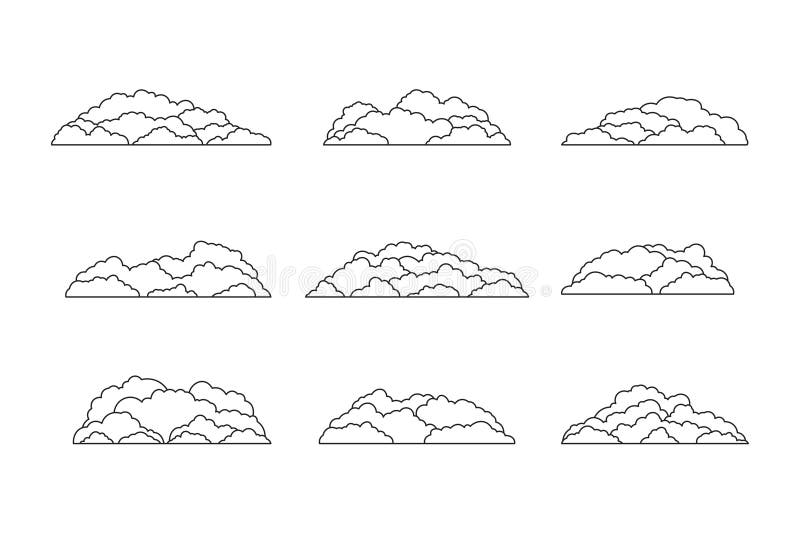 Outline Black Grass and Bushes Vector Set – Ground Nature Elements ...