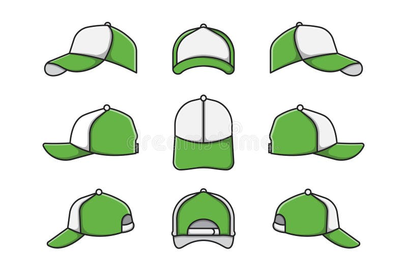 Set of Green Trucker Hats in Different Angles – Vector Baseball Cap ...