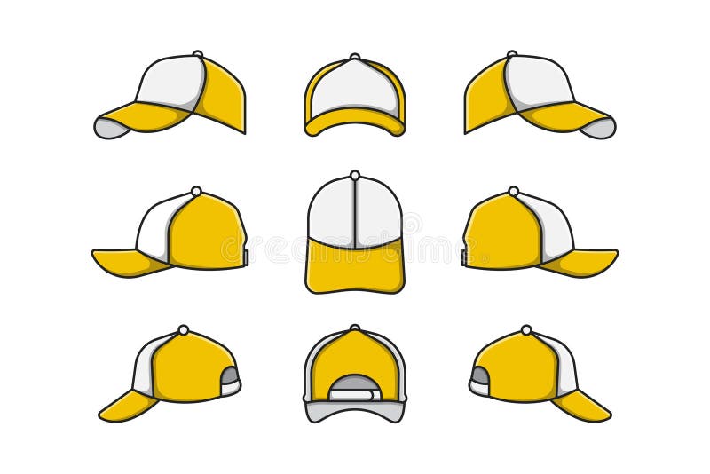 Set of Yellow Trucker Hats in Different Angles – Vector Baseball Cap ...