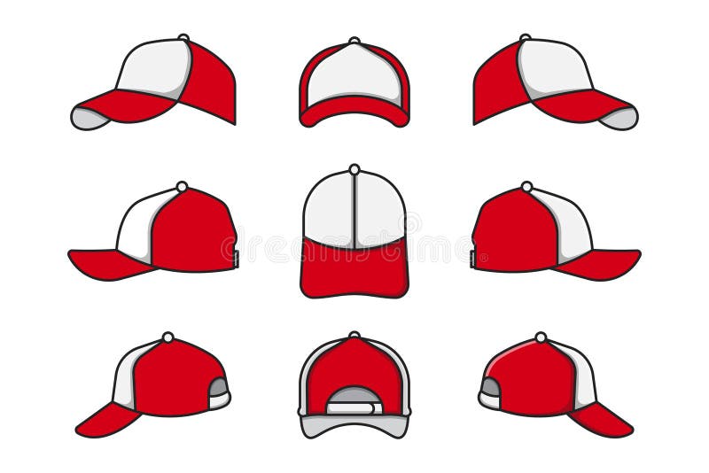 Set of Red Trucker Hats in Different Angles – Vector Baseball Cap ...