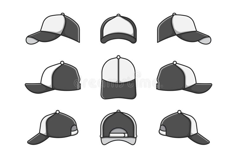 Set of Trucker Hats in Different Angles – Vector Baseball Cap ...