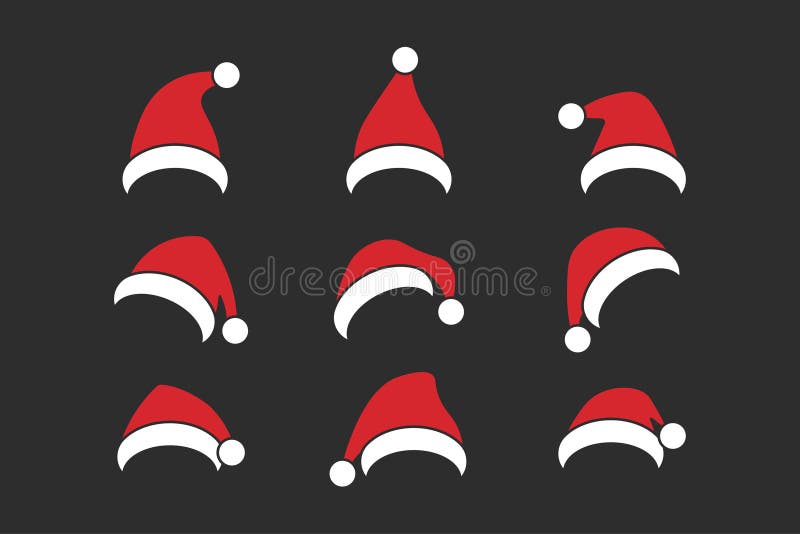 Set of Flat Santa Hats in Various Styles – Christmas Vector ...