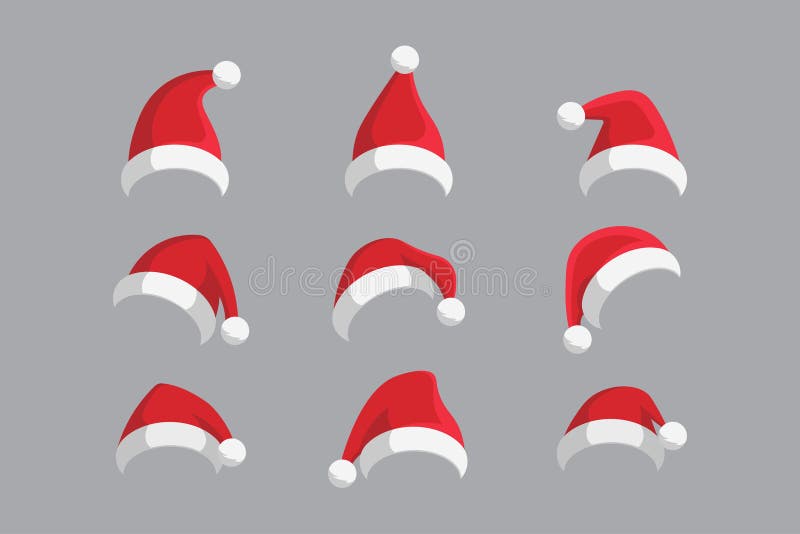 Set of Flat Santa Hats in Various Styles – Christmas Vector ...
