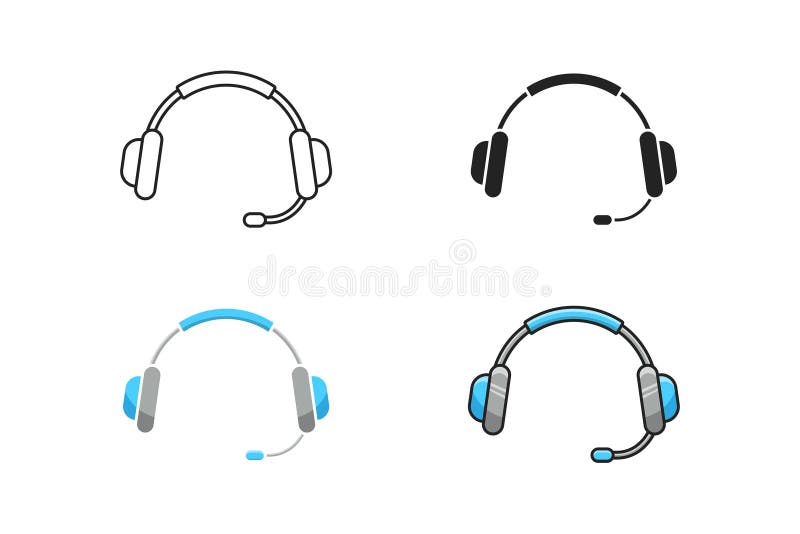 Blue Headset Icon set stock vector. Illustration of customer - 375929843