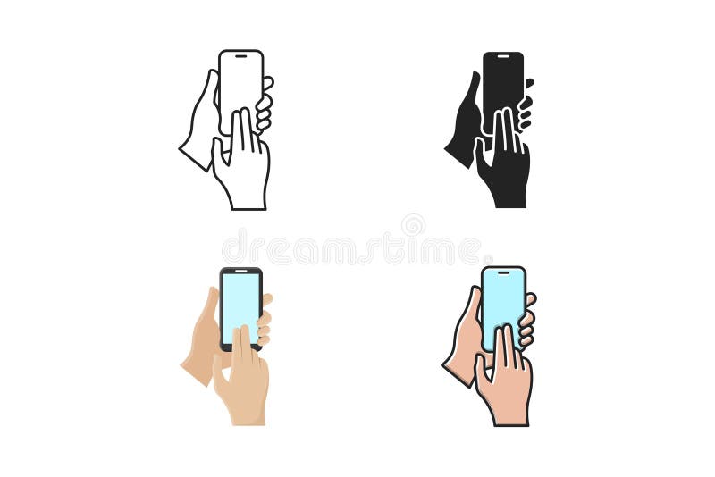 Smartphone Held in One Hand with Two-Finger Touch – Icon Set Stock ...
