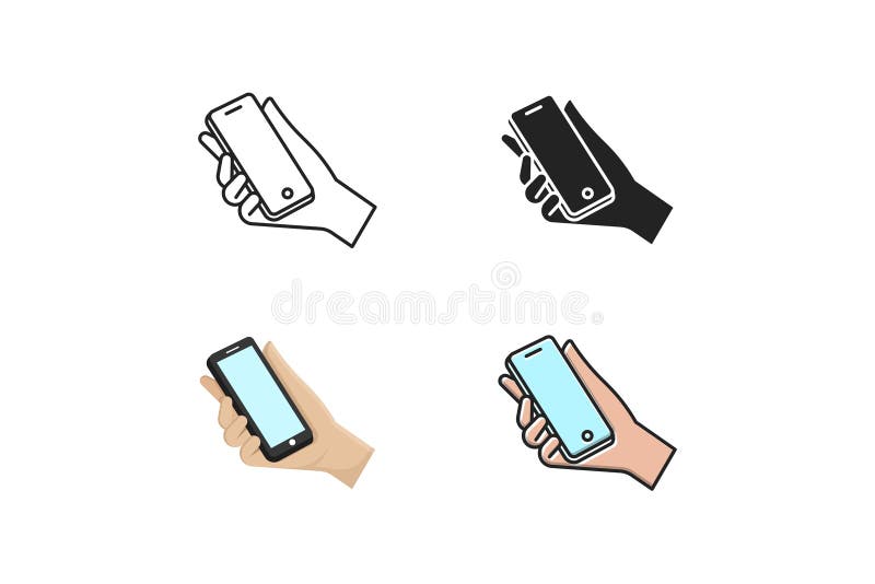 Single Hand Holding Smartphone – Tilted View Icon Set (Outline, Glyph ...