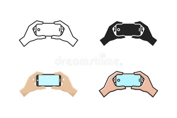 Hands Holding Smartphone with Extended Grip – Landscape Mode Icon Set ...