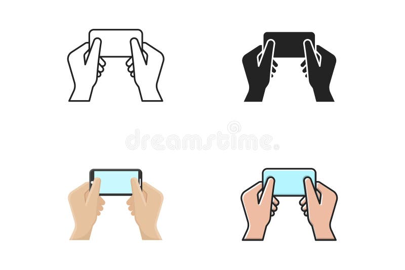 Two Hands Holding Smartphone in Landscape Mode – Icon Set (Outline ...