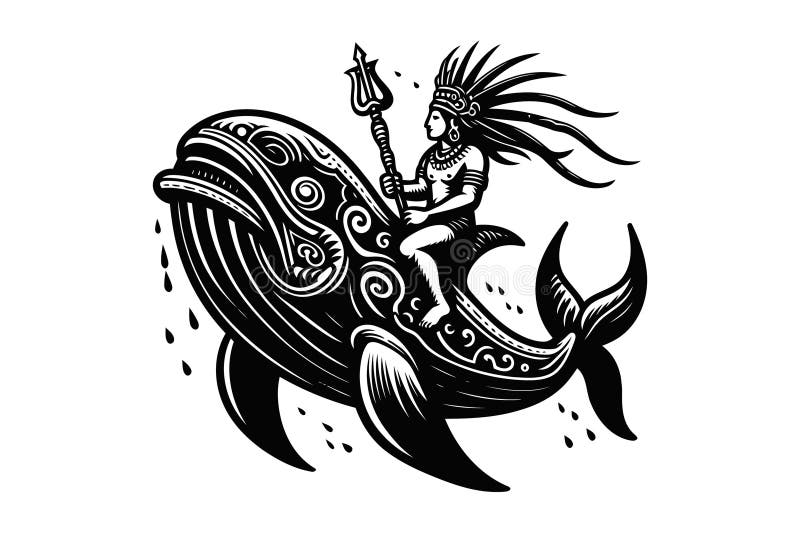 Mayan Sea God Riding Leviathan S Back , Epic Fantasy Illustration of ...