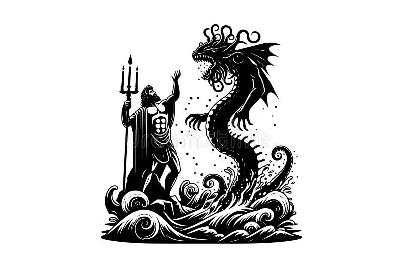 Sea God Commanding Leviathan S Rise from the Abyss – Mythical Ocean ...
