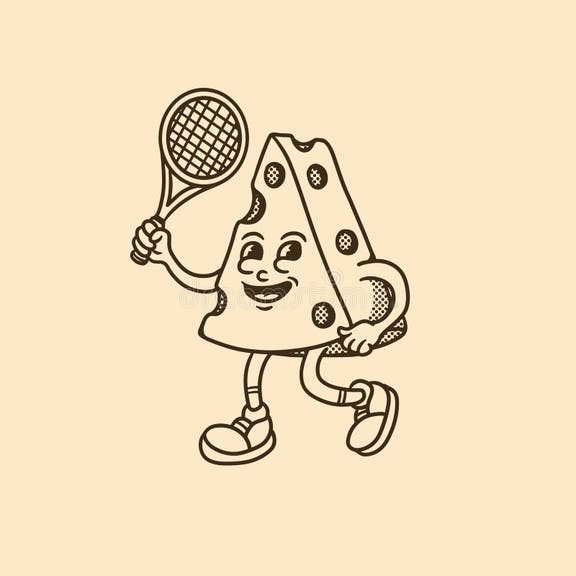 Cheese mascot with racket stock vector. Illustration of milk - 376016810