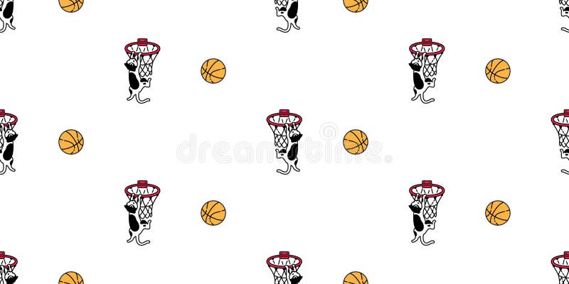 Cat Seamless Pattern Basketball Hoop Sport Kitten Calico Cartoon Dunk ...