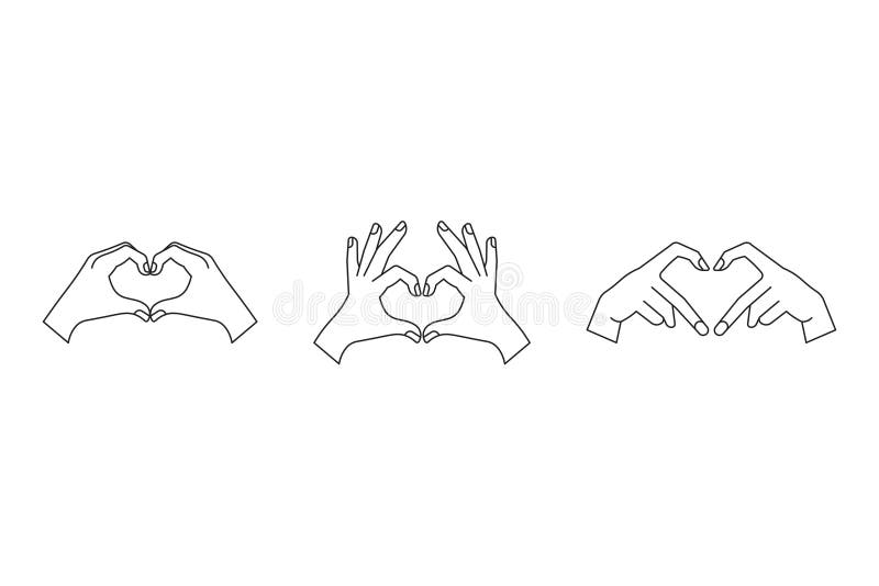 Line Drawings Depict Hands Forming Heart Shapes Stock Vector ...