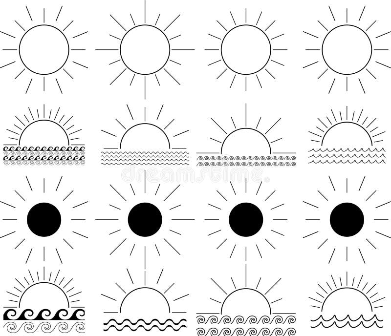 Sunrise, Half Sun, Sun Rays, Summer Sun Stock Illustration ...