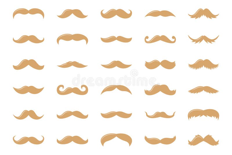 Blonde Mustache Icon Set in Flat Style – Facial Hair Vector Collection ...