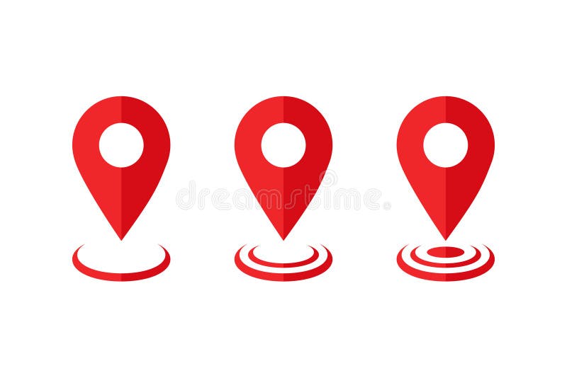 Red Location Pin Icons with Circular Bases Representing Map Markers ...