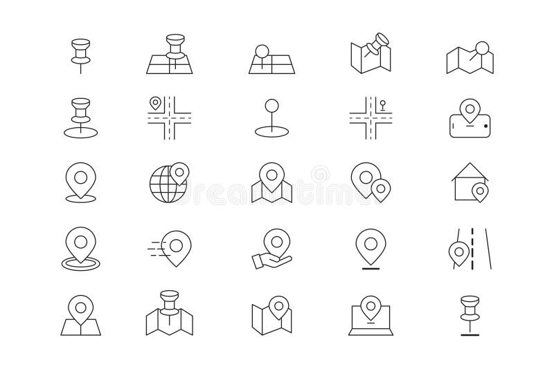 A Collection of 20 Location and Map-related Icons in Outline Style ...