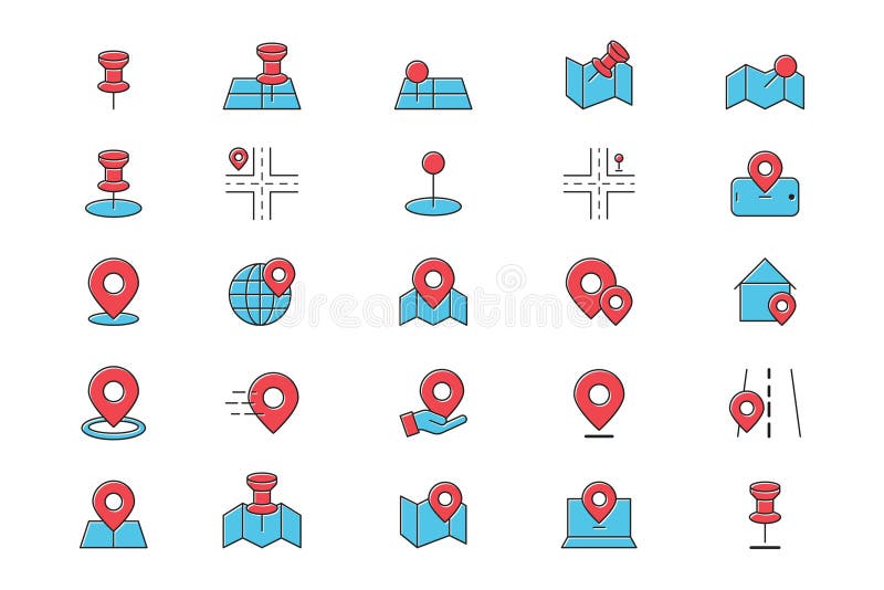 Collection of Location and Map-related Icons Stock Vector ...