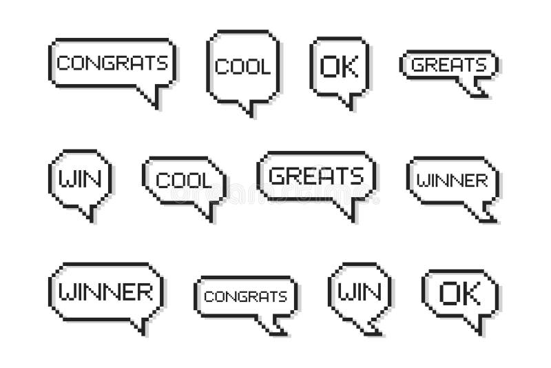 Pixel-style Speech Bubbles in Black and White Stock Vector ...