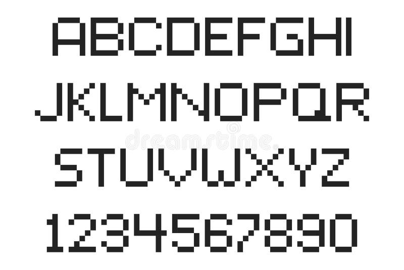 Blocky Pixelated Font Displays Uppercase a-Z and Digits 0-9 Stock ...