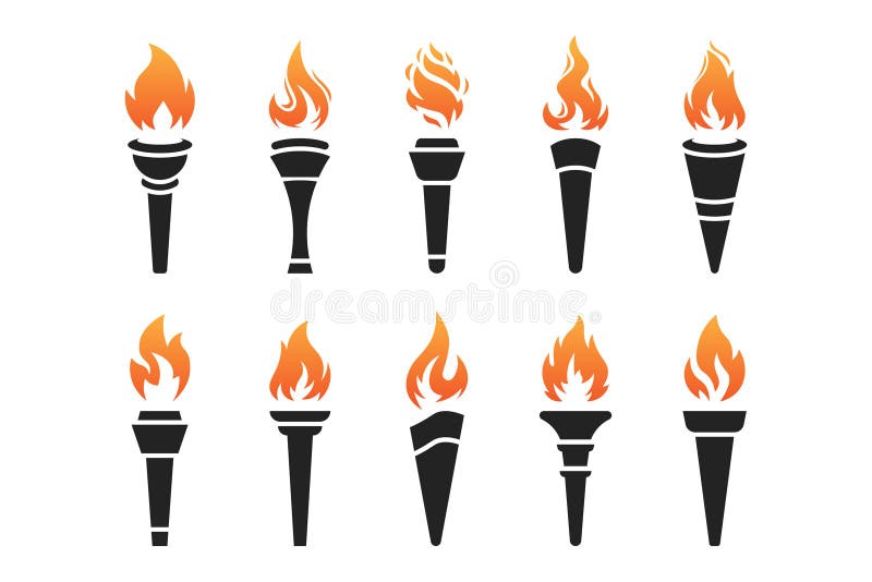 Flat Style Fire Torch Vector Set Stock Vector - Illustration of design ...