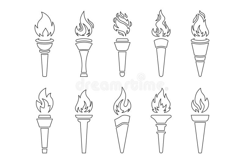 Vector Collection of Black Outline Style Fire Torches Stock Vector ...