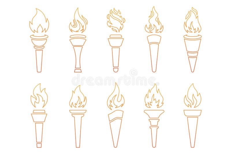 Vector Collection of Outline Style Fire Torches Stock Vector ...