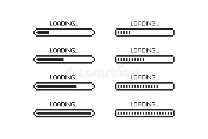 Pixel Loading Bar Icons. Retro Style Progress Indicator Collection ...