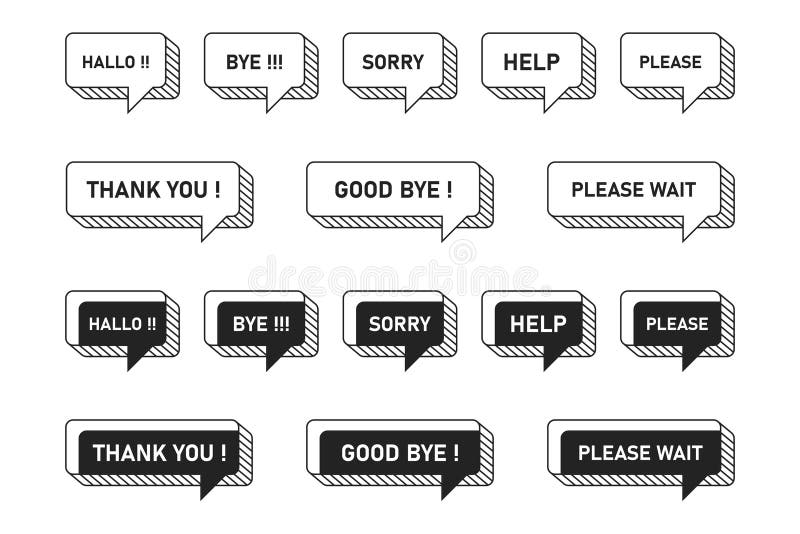 Speech Bubbles Thank You, Hello, Please, Help, Please Wait, Sorry, Good ...