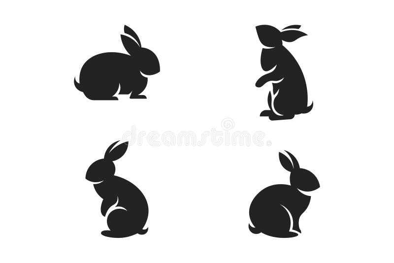 Rabbit Movement Silhouette – Black Vector Set of Bunny Poses Stock ...