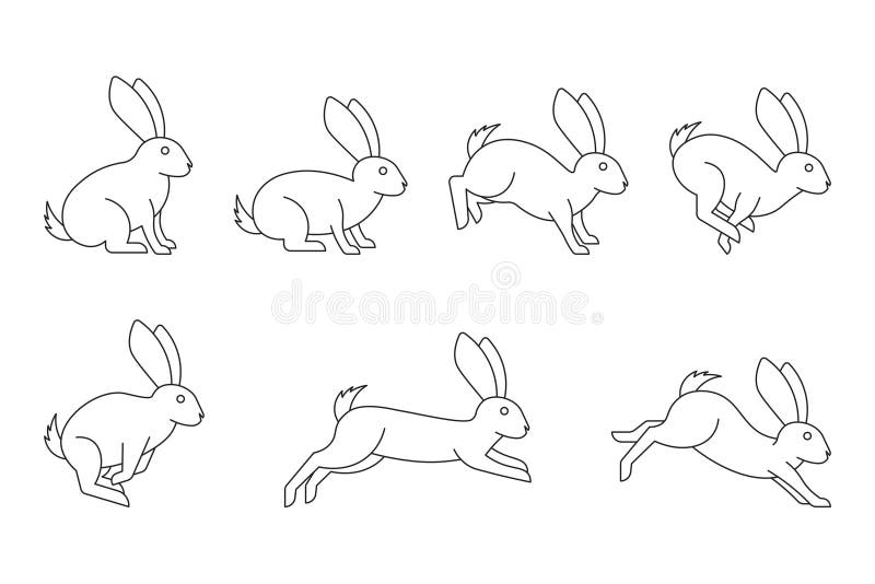 Outline Style Rabbit Vector Collection, Bunny Motion Icon Stock Vector ...