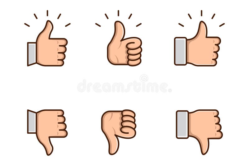 Cartoon Style Thumbs Up and Thumbs Down Icons with Outline Stock Vector ...