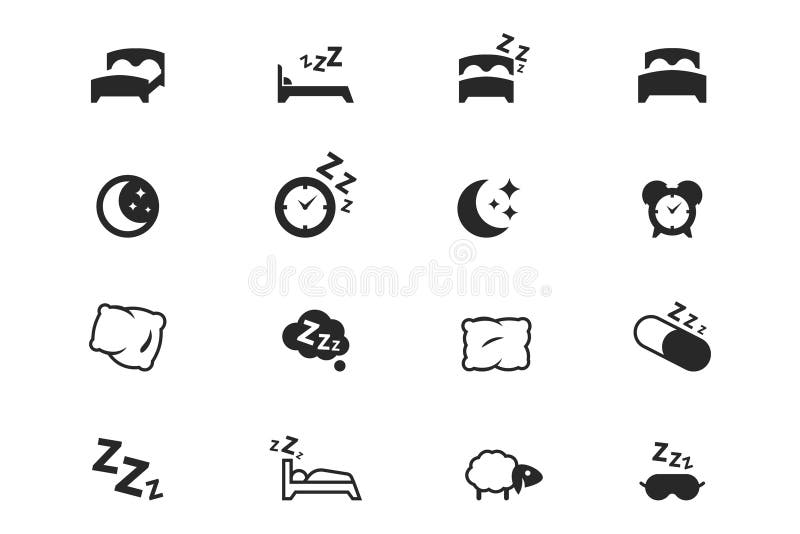 Set of Sleeping Icon. Bed, Pillow, Alarm, Moon Icon Stock Vector ...