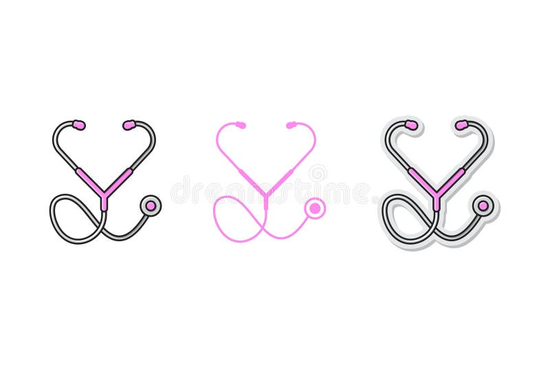 Pink Heart Stethoscope Icon Set – Cute Medical Vector Design Stock ...