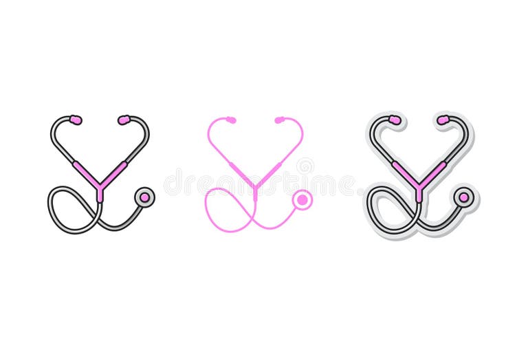 Pink Heart Stethoscope Icon Set – Cute Medical Vector Design Stock ...