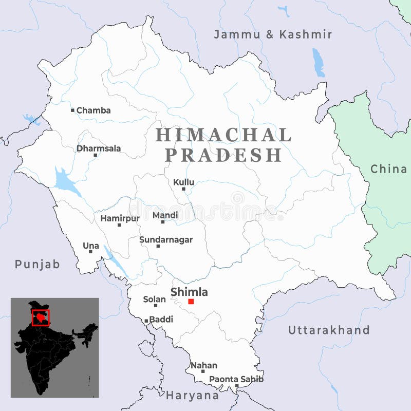 Political Map of Himachal Pradesh with Key Cities & Borders Stock ...