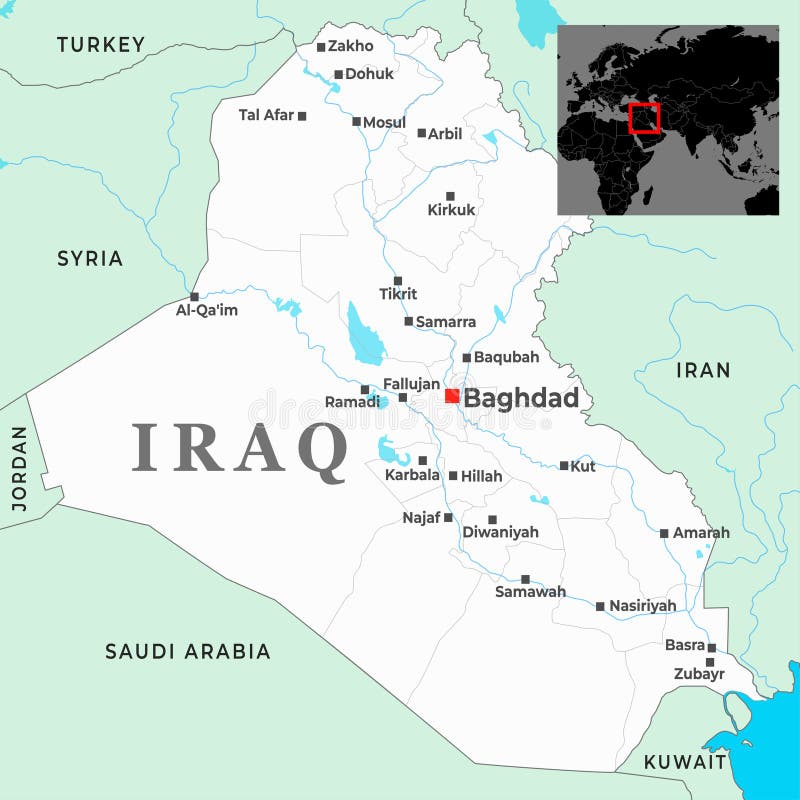 High-Resolution Political Map of Iraq with Key Cities & Borders Stock ...