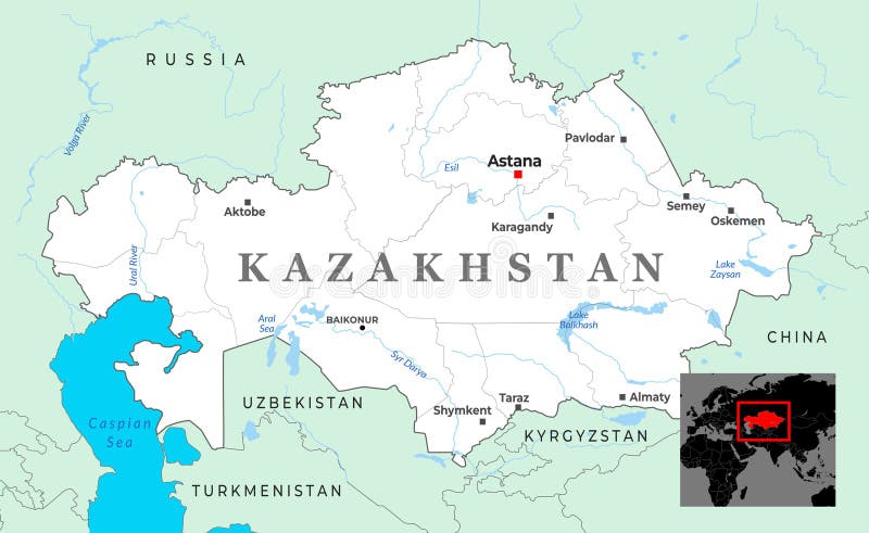 High-Resolution Political Map of Kazakhstan with Key Cities & Borders ...