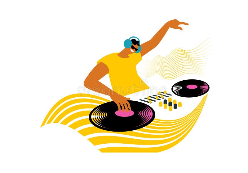 DJ Spinning Tunes, Vector Illustration, Summer Music Party Poster ...