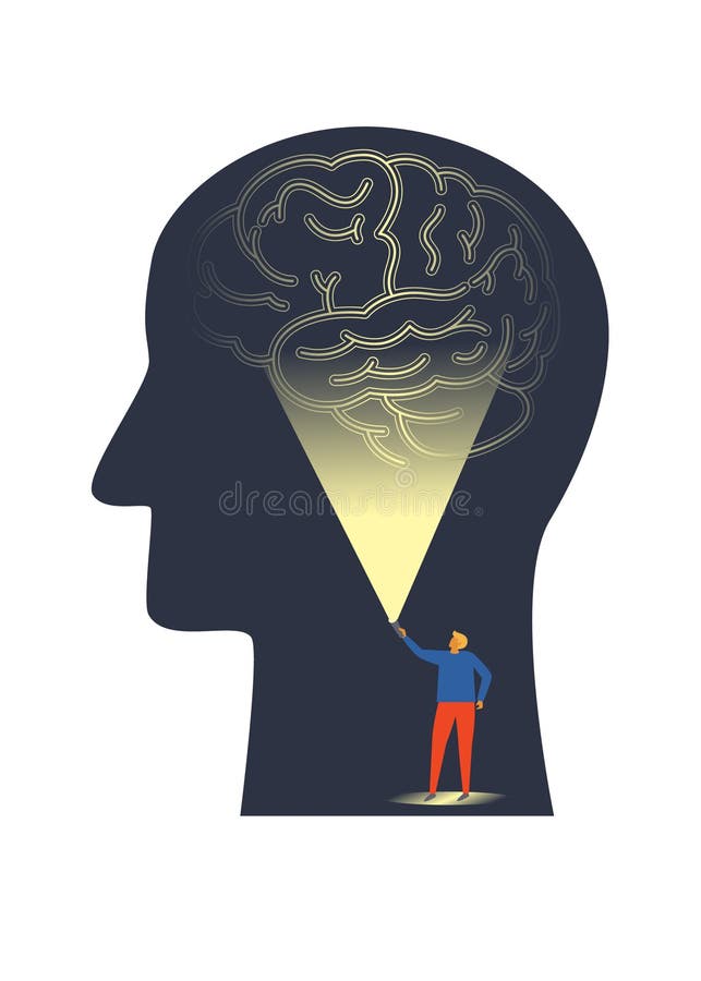 The Man in the Head Lights Up the Brain with a Flashlight Stock Vector ...