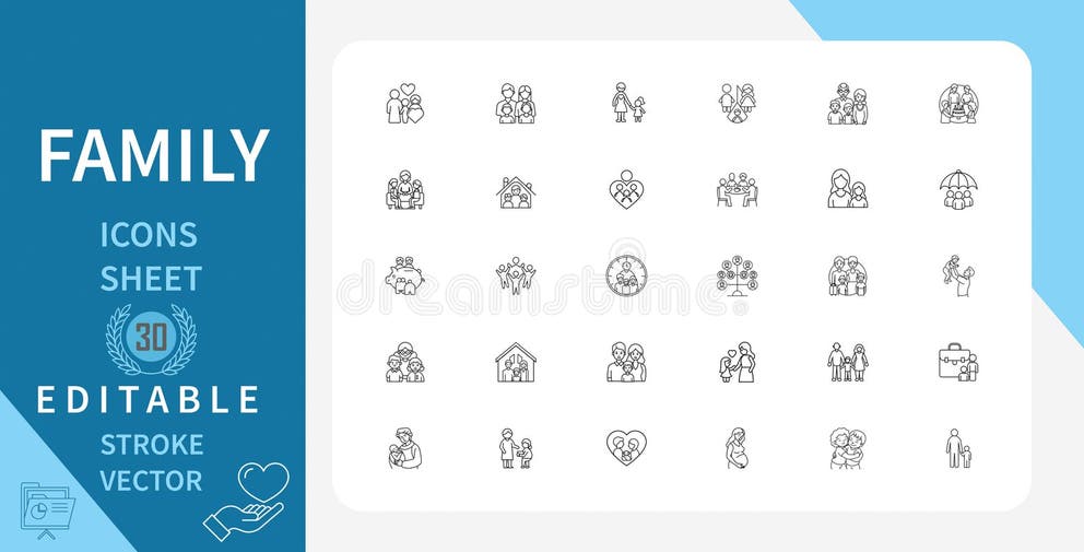 Family Line Icons Set. Relationships, Togetherness, People, Children ...